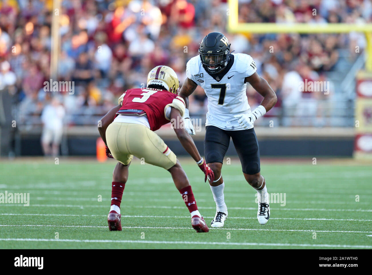 Alumni Stadium. 28th Sep, 2019. MA, USA; Wake Forest Demon Deacons wide ...