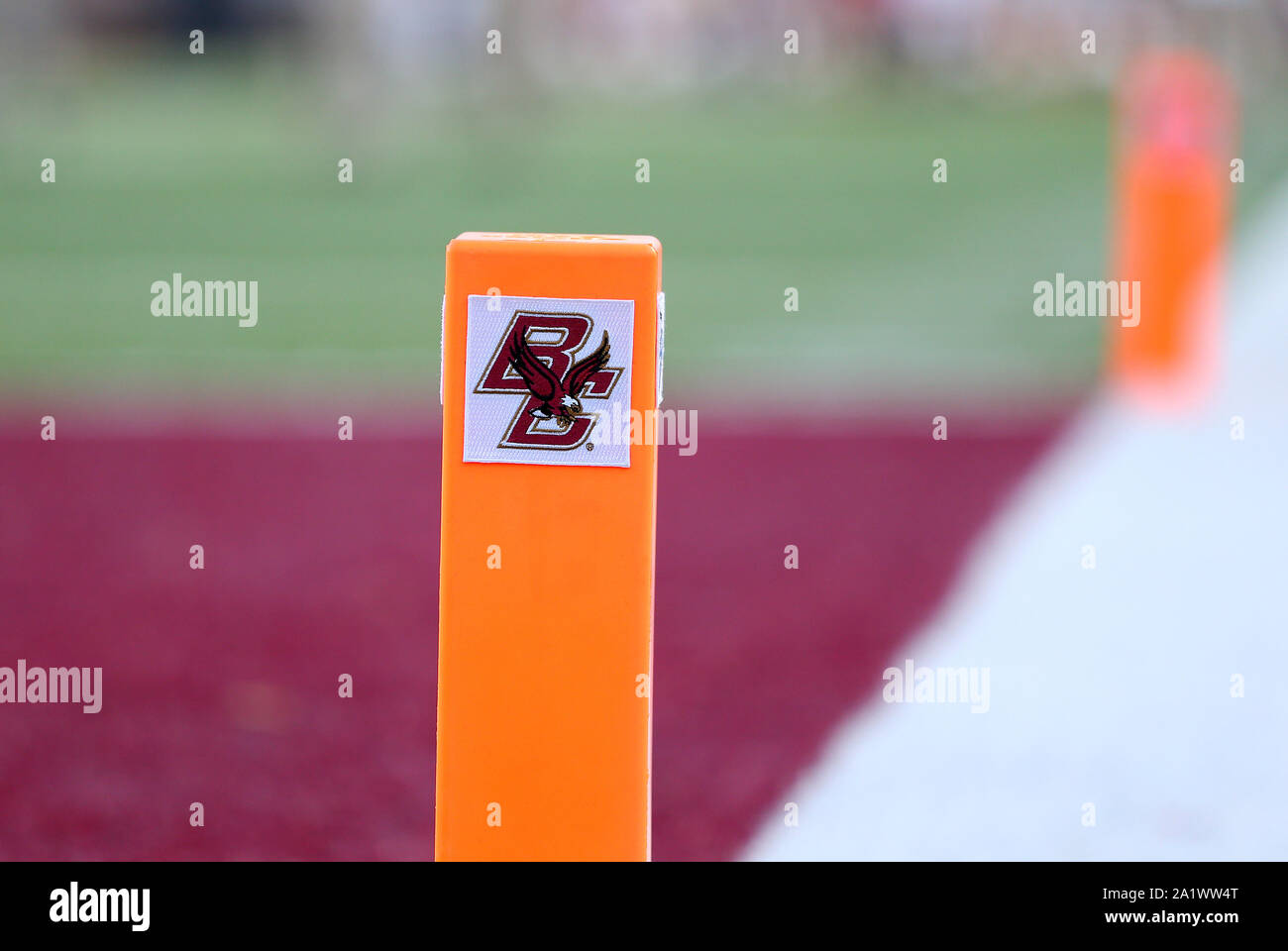 Alumni Stadium. 28th Sep, 2019. MA, USA; General view of the BC logo on ...