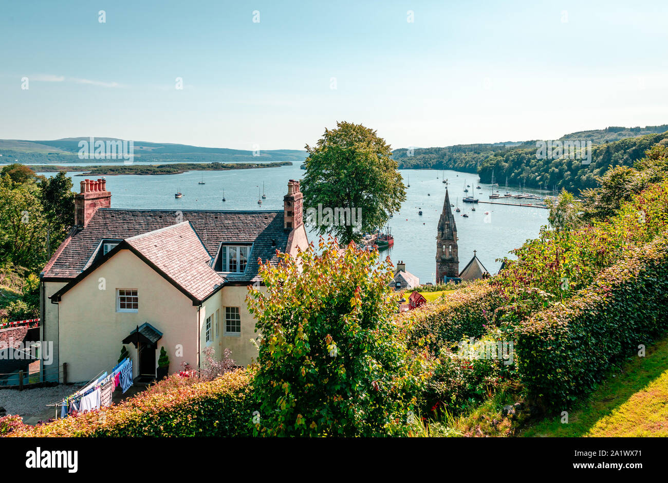 Tobermory from above. Tobermory is the capital of Mull, in the Isle of ...