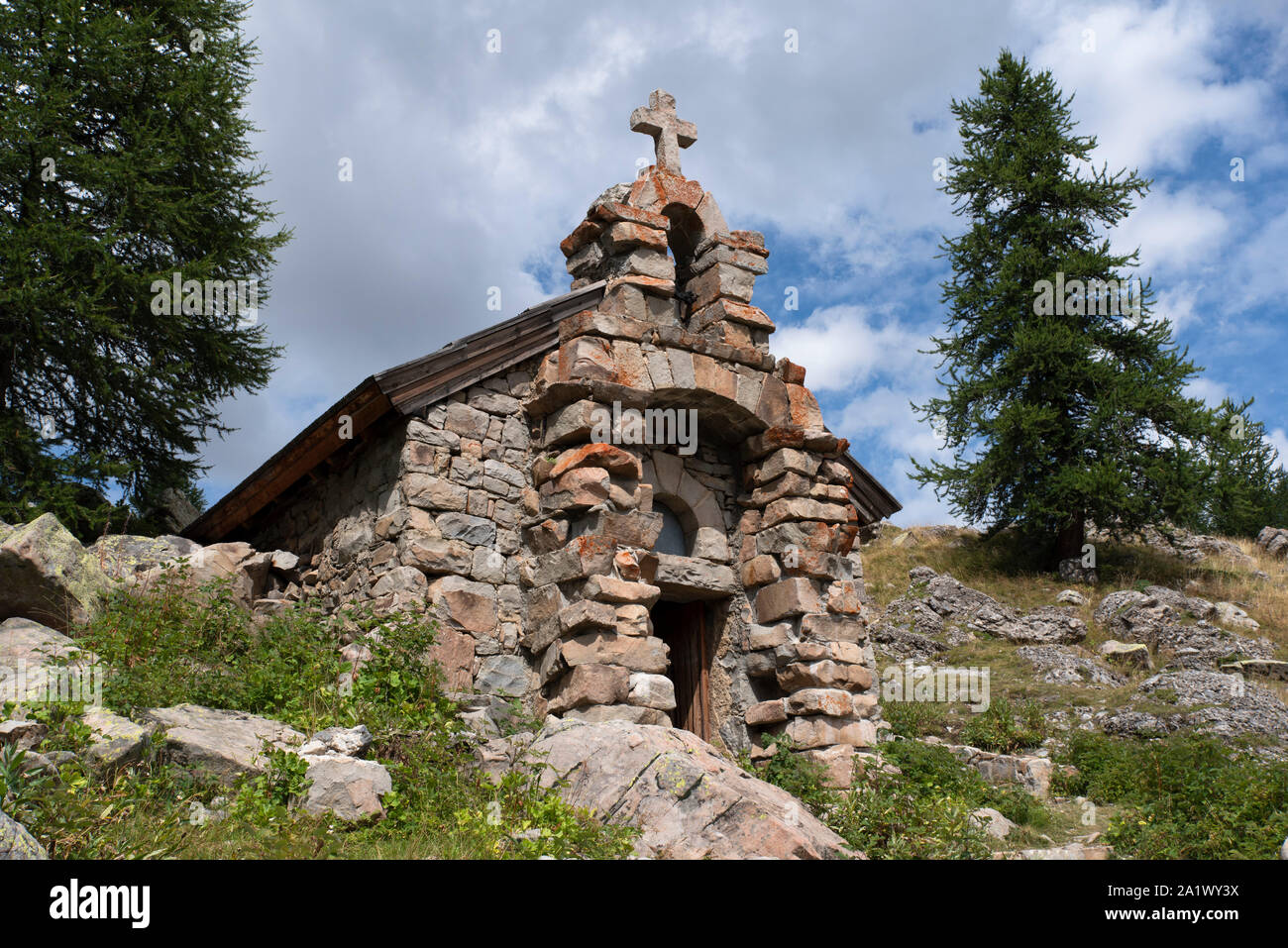 Ancient small stone church in the Alps in France Stock Photo - Alamy