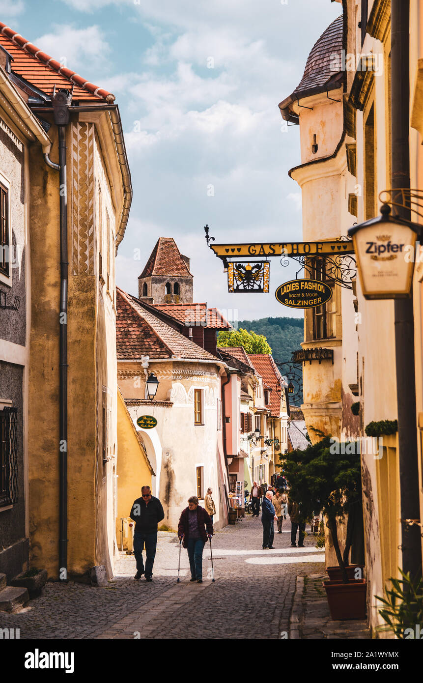 View of durnstein with the castle ruin hi-res stock photography and ...