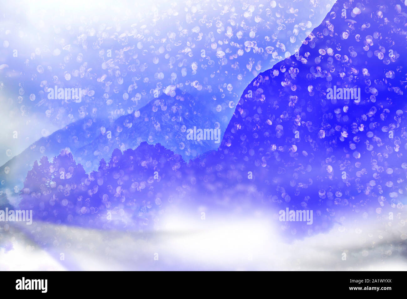 Christmas background. Falling snow outside window Stock Photo - Alamy