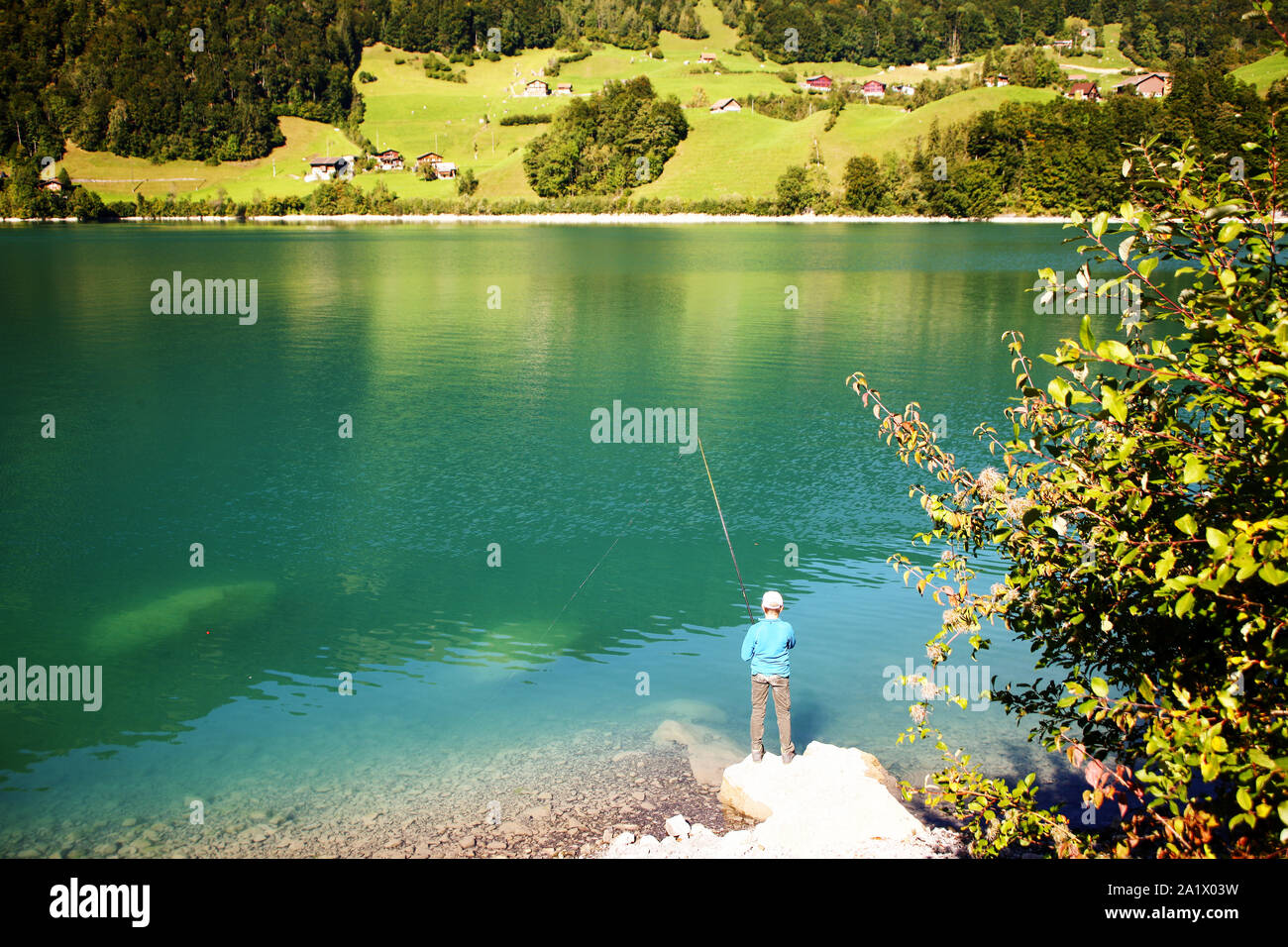 lake lungern Switzerland - famous fishing lake in Switzerland Stock Photo - Alamy