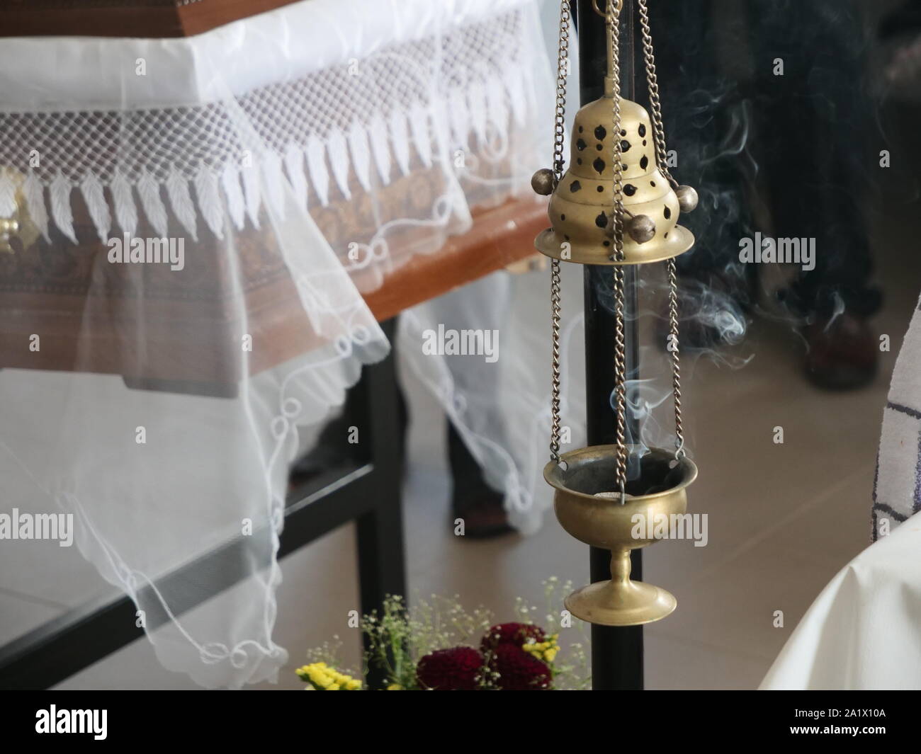 Censer with Smoke at a Funeral Ceremony in Orthodox Church Stock Photo ...