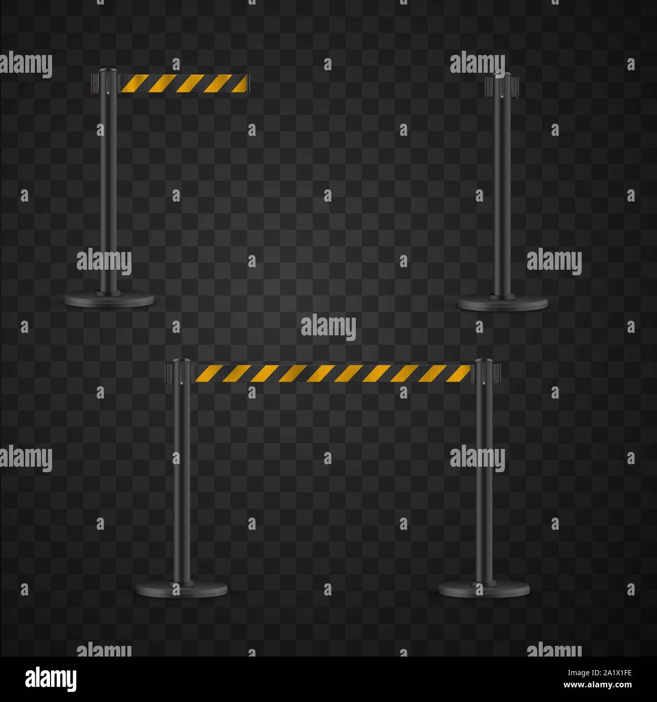 Retractable belt stanchion set, portable ribbon barrier Stock Vector ...