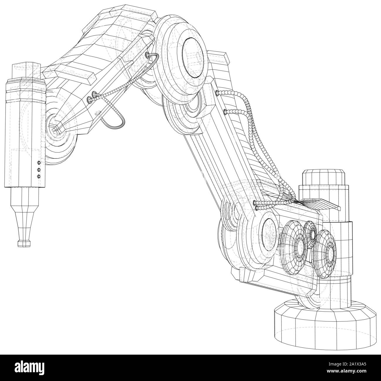 Robotic Arm Hand isolated on white. Technical wire-frame. Vector ...