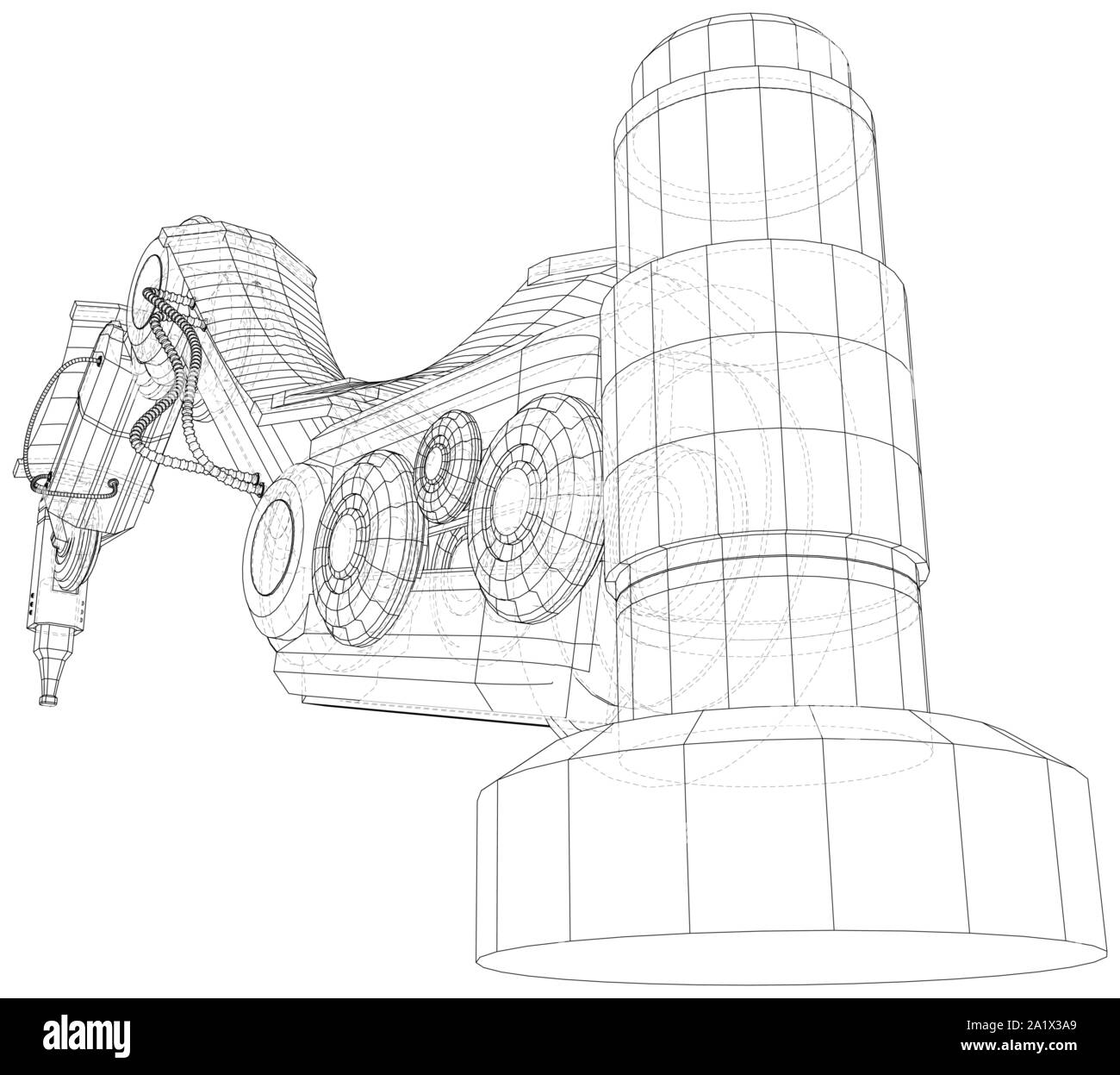 Robotic arm. Technical wire-frame. Vector rendering of 3d. EPS10 format ...