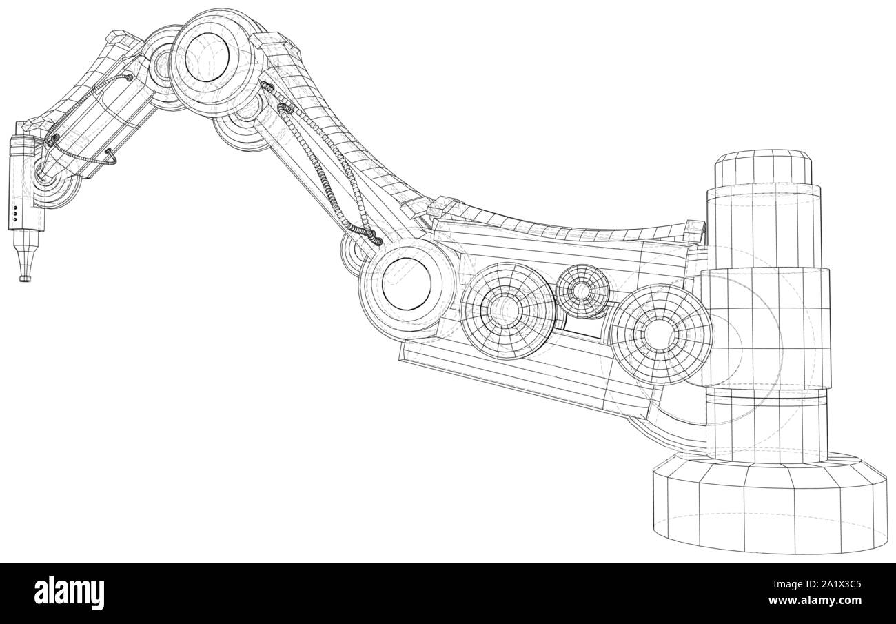 Industrial robot manipulator. Wire-frame on white background. EPS10 ...