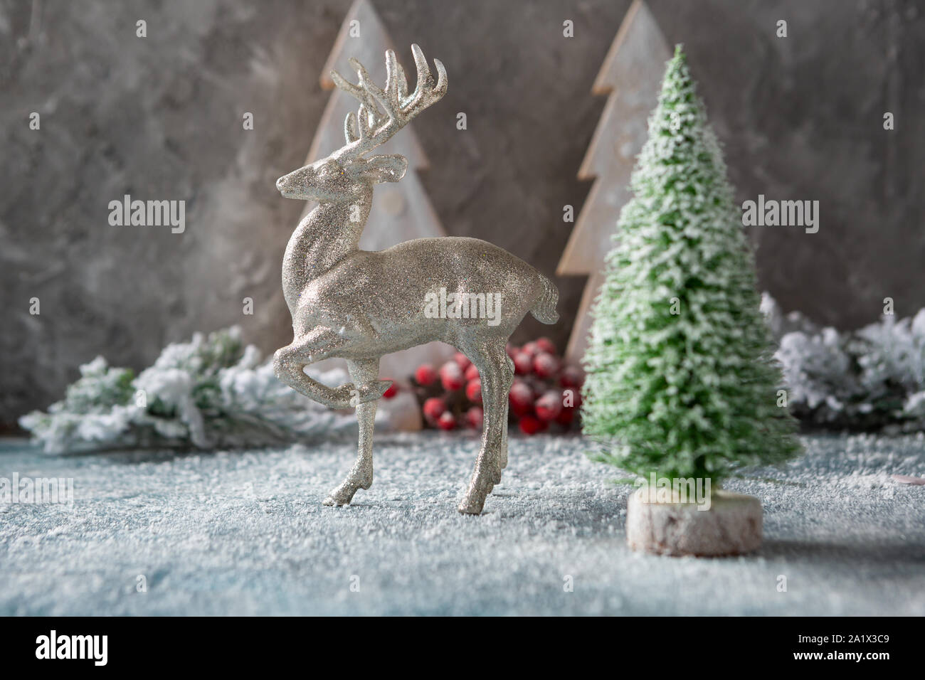 Christmas background with silver deer and snow, concepts Stock Photo - Alamy