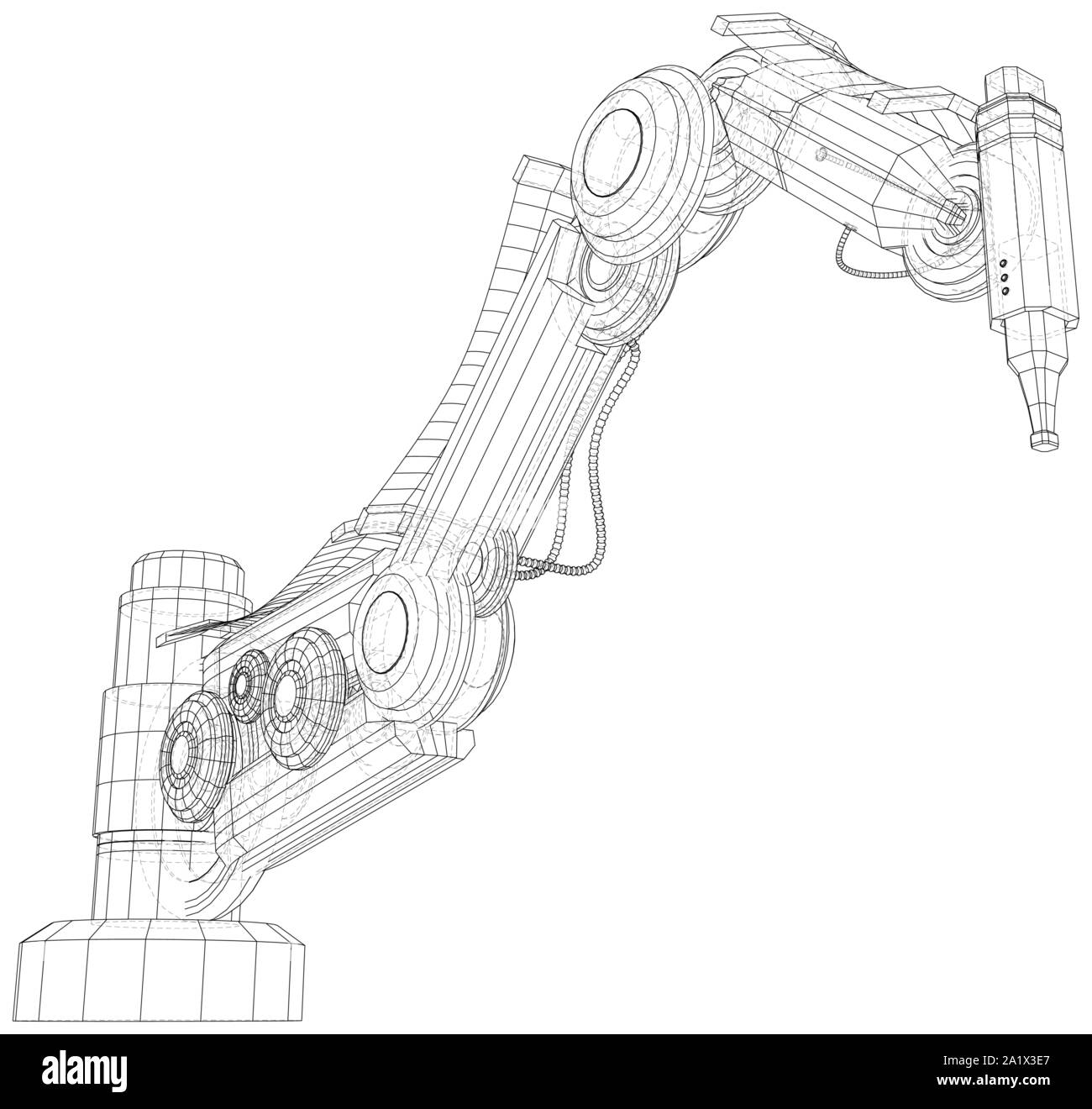 Robot arm, industrial machinery. Technical illustration wire-frame ...