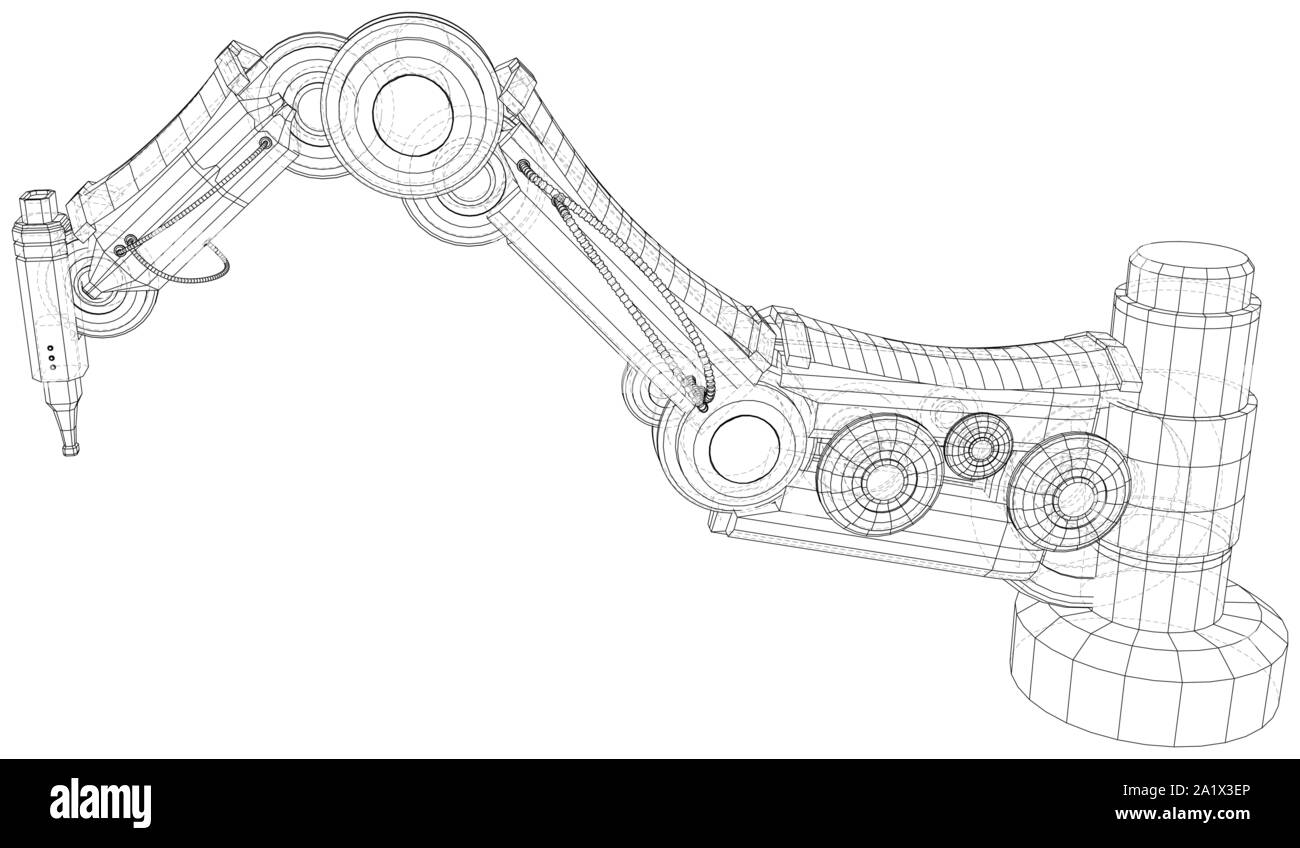 Industrial robot manipulator. Wire-frame on white background. EPS10 ...