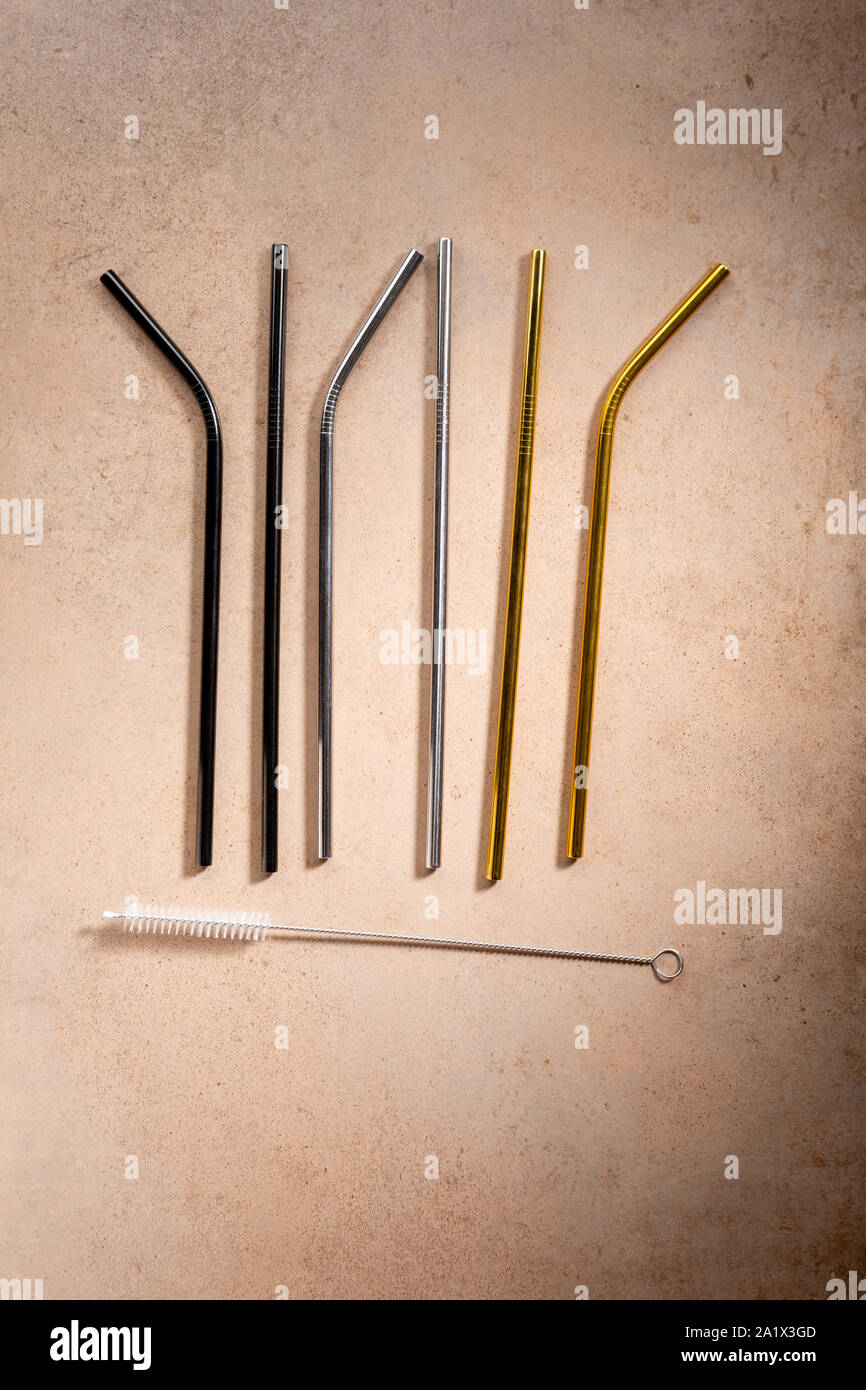 Assorted alternatives metal straws overhead Stock Photo - Alamy