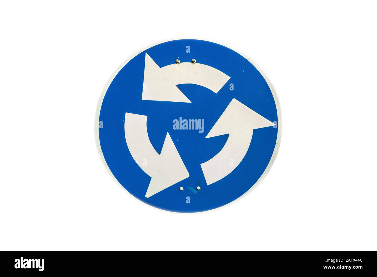 Roundabout road sign isolated on white background Stock Photo - Alamy