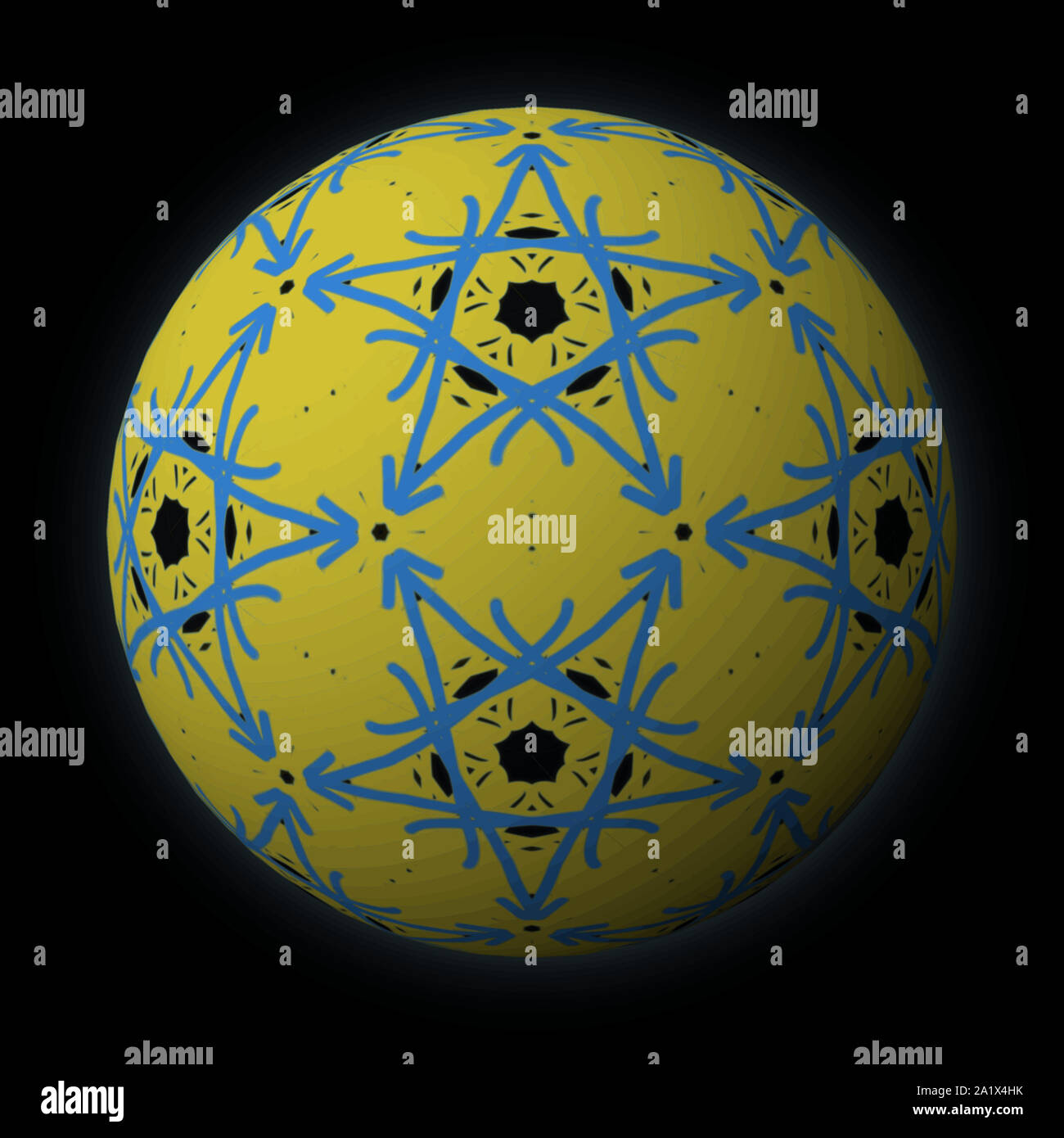 Artfully designed and colorful ball, 3D illustration on black ...