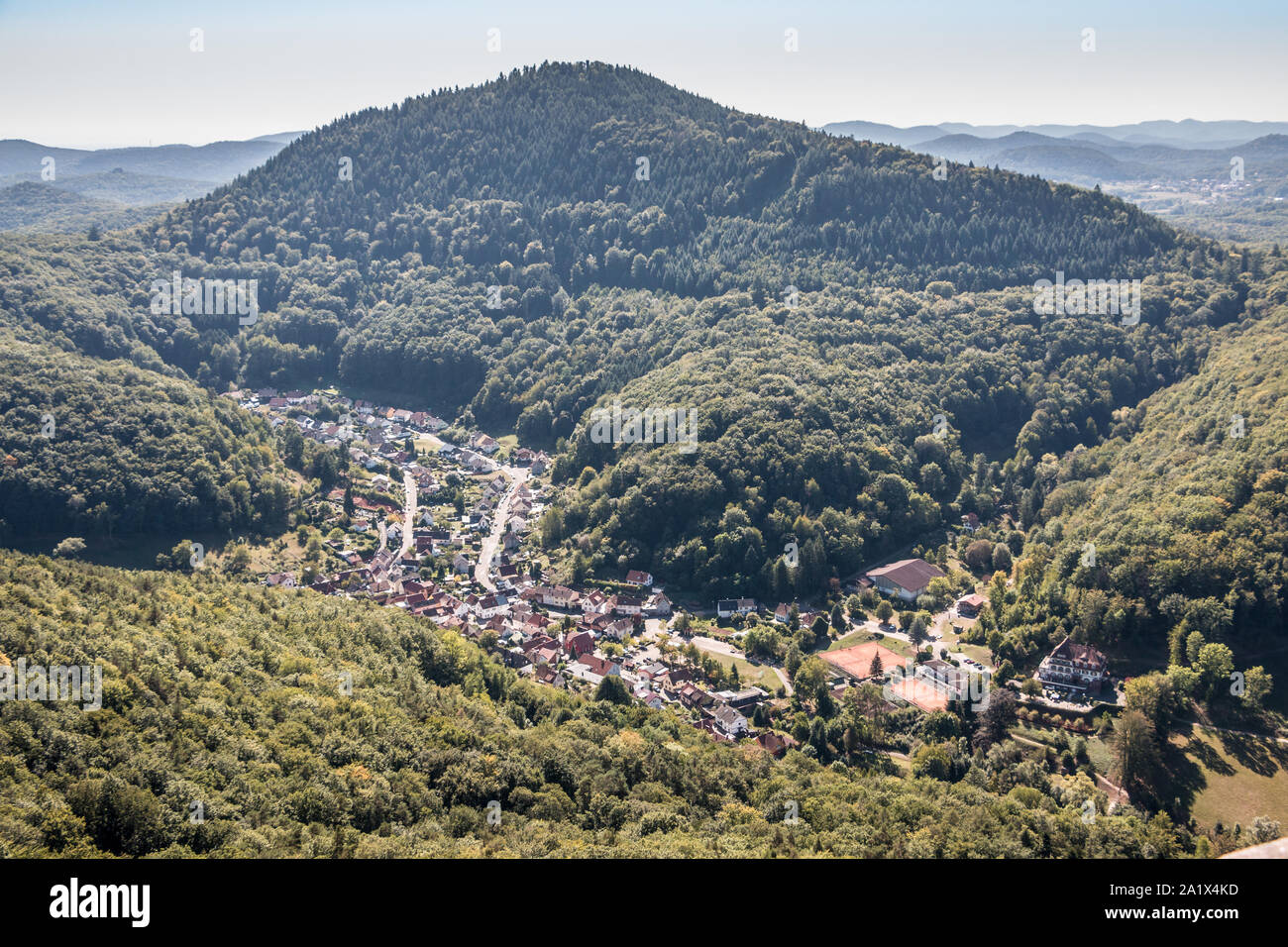 Little village in the middle of the german countryside with hills ...