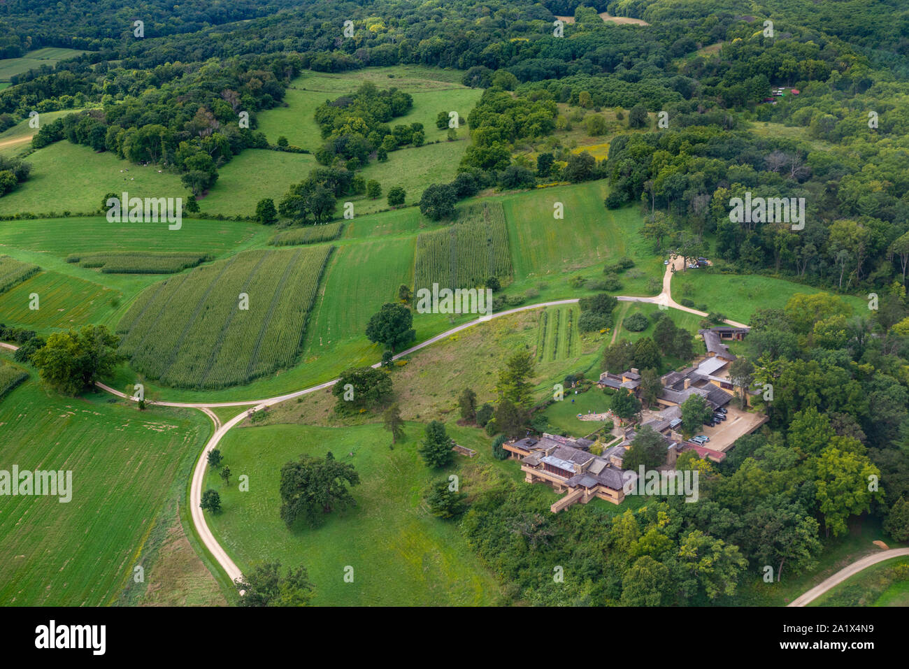 Aerial view of Frank Lloyd Wright's home and studio "Taliesin" near ...