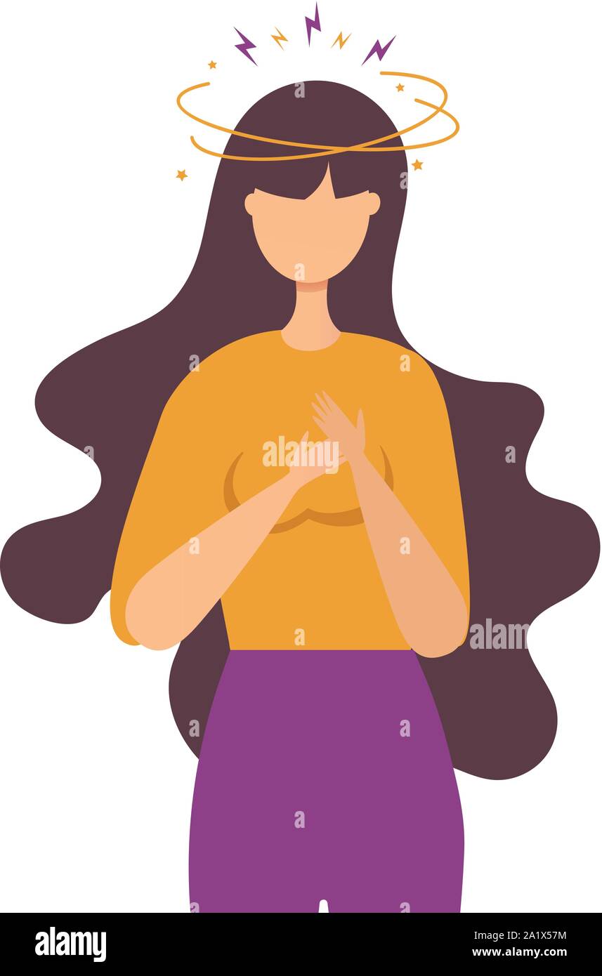 Vector flat woman with headache and heartache. Health problems and ...