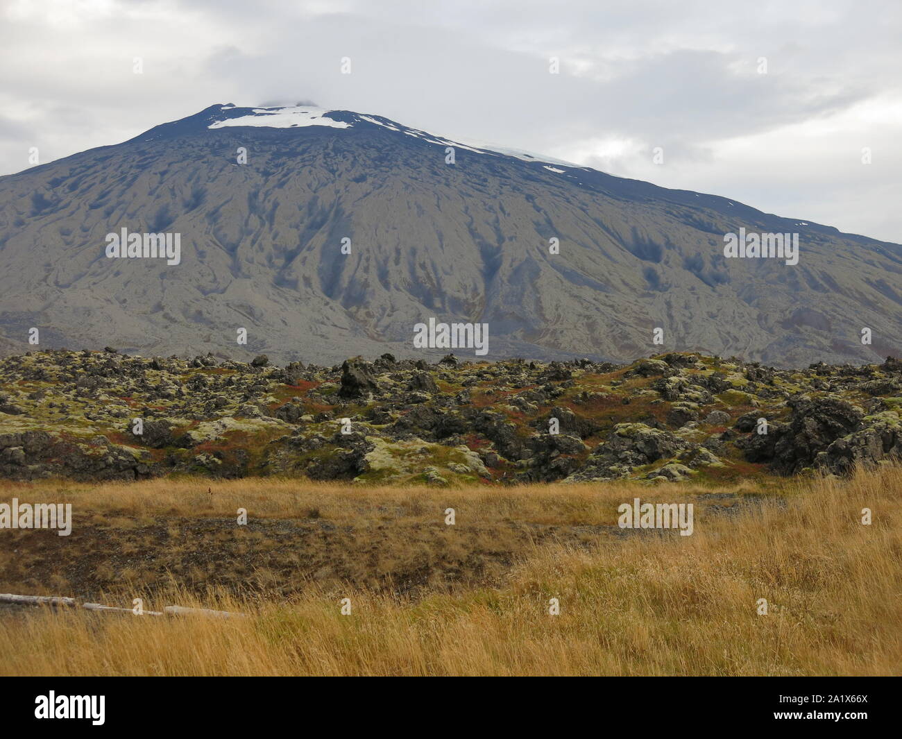The high icecap tops the dormant volcano Snaefellsjokull, the setting ...
