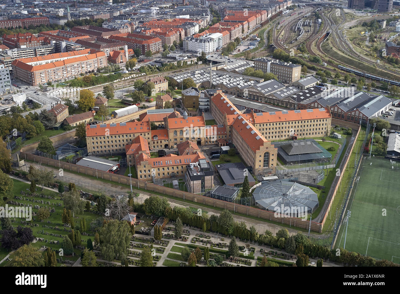 Copenhagen, Denmark - September 2019: Aerial view of Vestre Prison ...