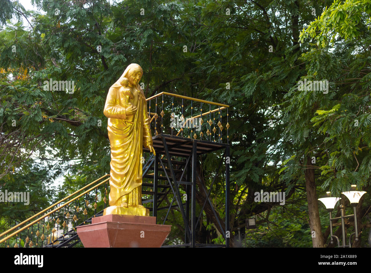White Town, Pondicherry/India- September 3 2019: Statue of Saint Mother ...