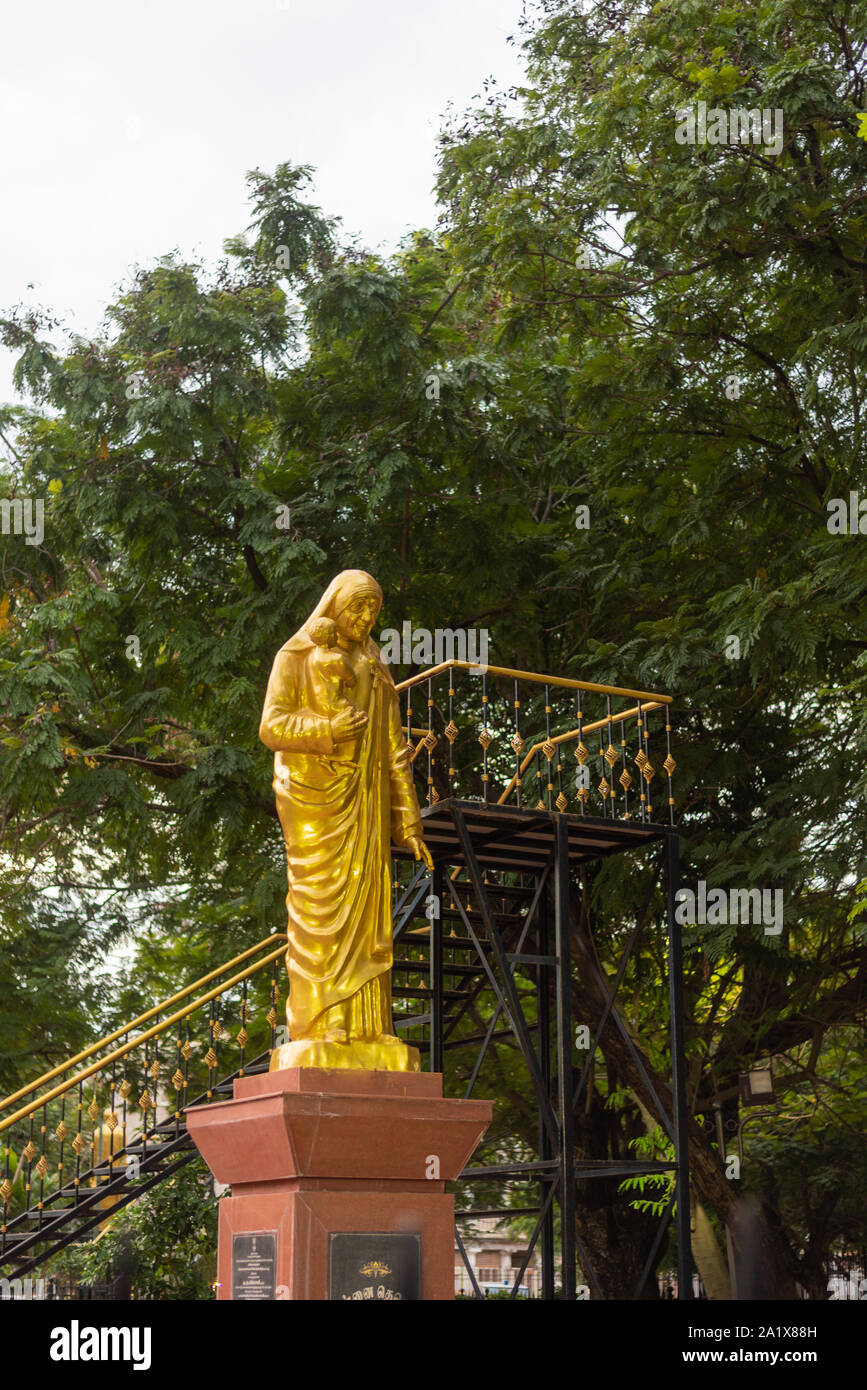 White Town, Pondicherry/India- September 3 2019: Statue of Saint Mother ...