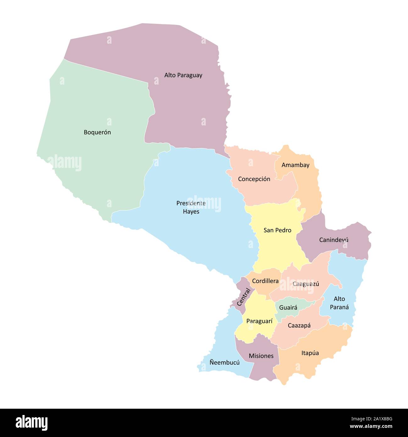 Paraguay regions map Stock Vector Image & Art - Alamy