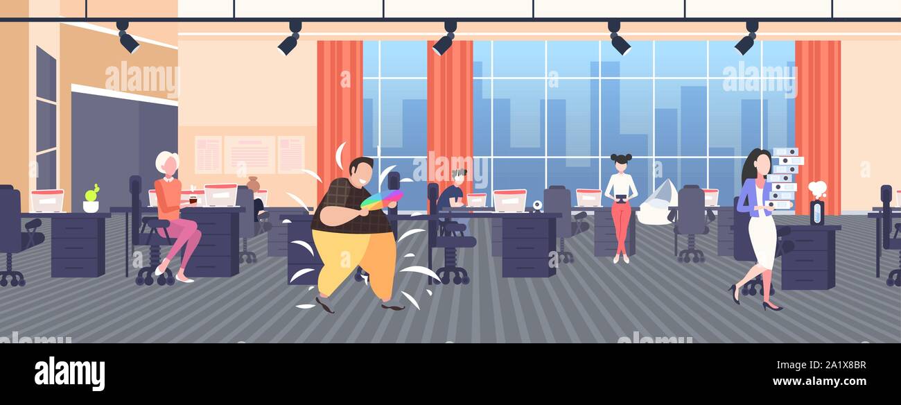 fat obese man designer holding sample of color palette guide overweight ...