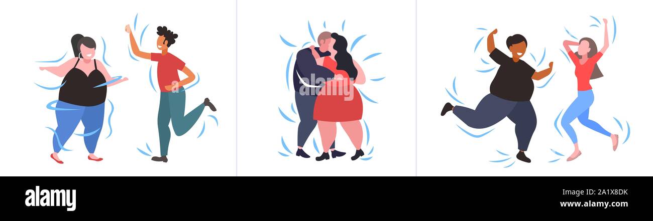 set fat obese people in different poses overweight mix race male female ...