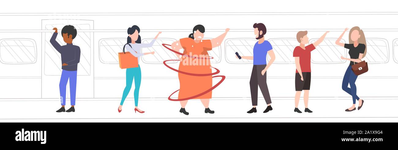 fat obese woman inside subway metro train overweight sweaty girl with ...