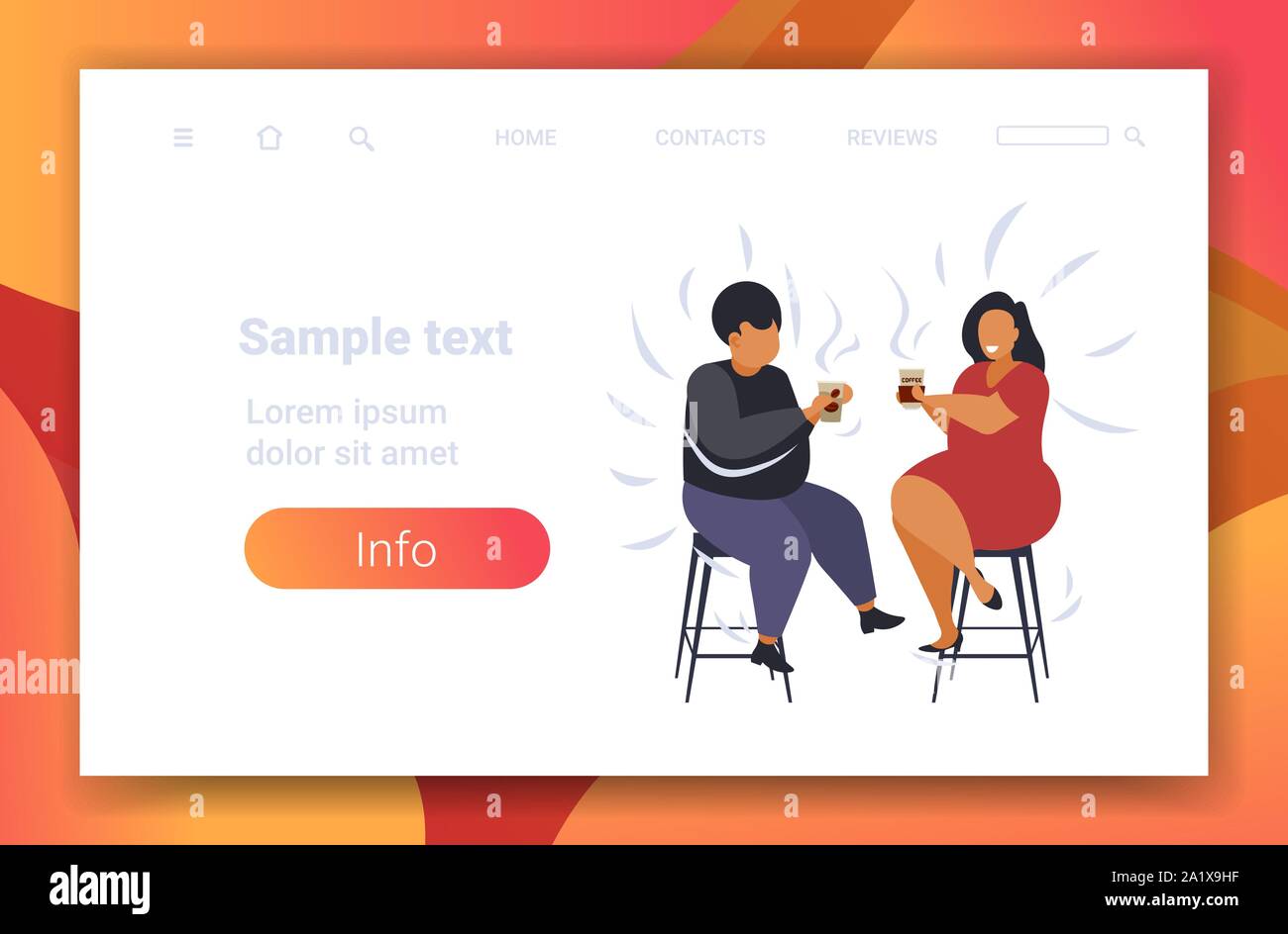 fat obese couple drinking coffee discussing during meeting african ...