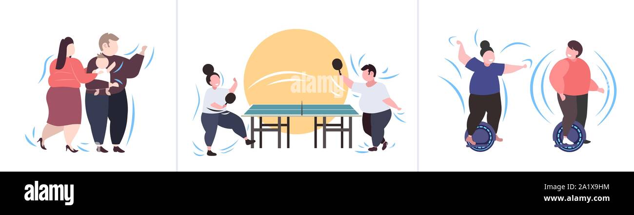set fat obese people in different poses overweight mix race male female ...