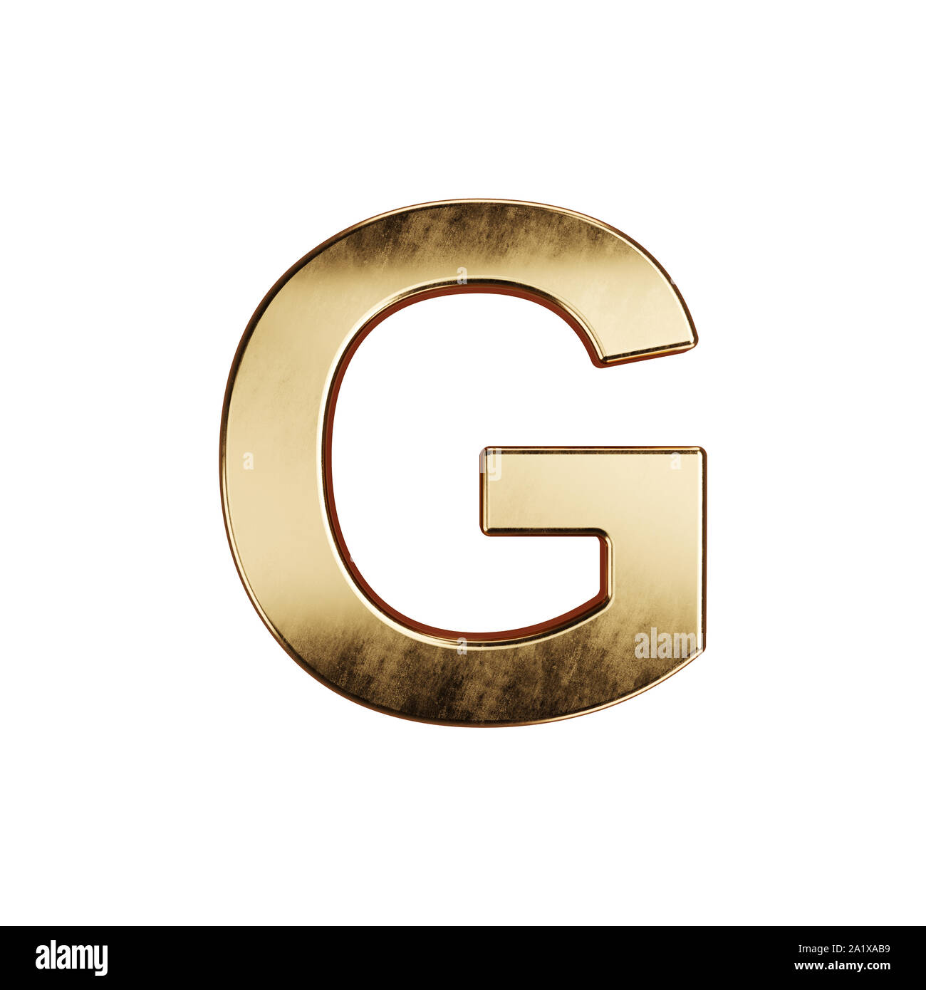 3d render of golden alphabet letter simbol - G. Isolated on white ...
