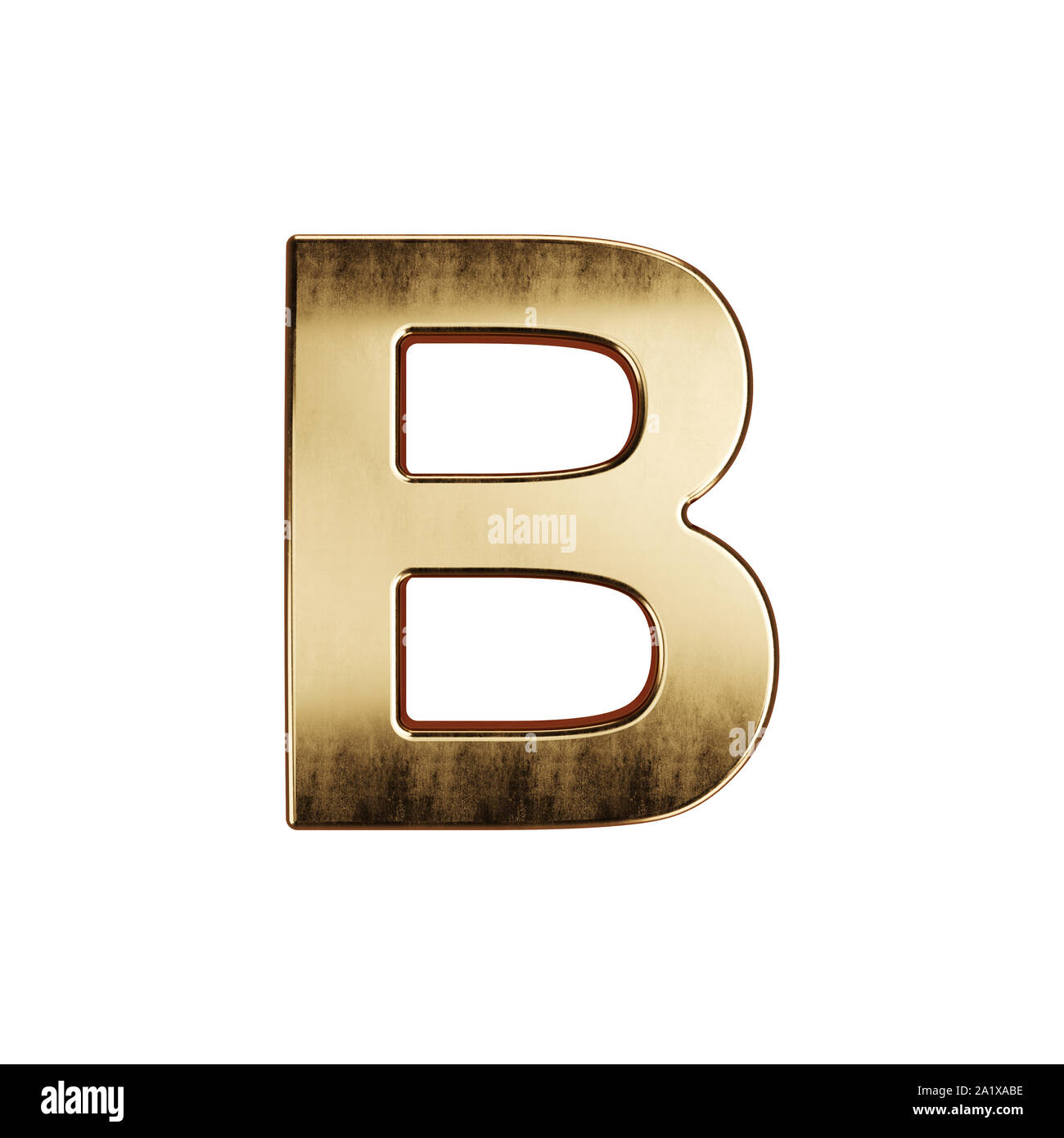 3d render of golden alphabet letter simbol - B. Isolated on white ...