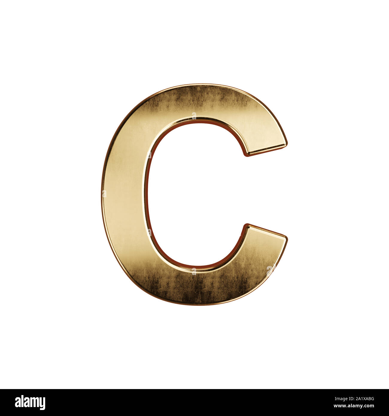 3d render of golden alphabet letter simbol - C. Isolated on white ...