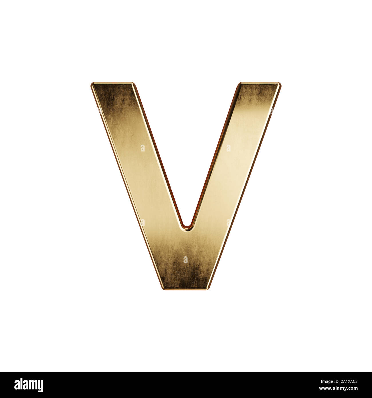 3d render of golden alphabet letter simbol - V. Isolated on white ...