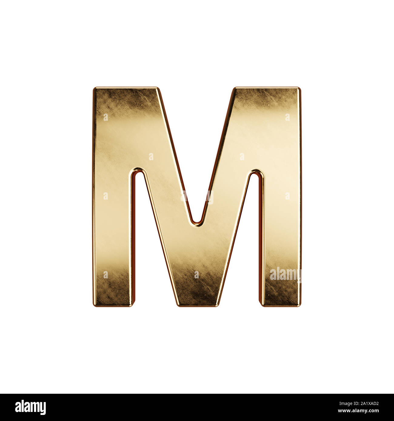 3d render of golden alphabet letter simbol - M. Isolated on white ...