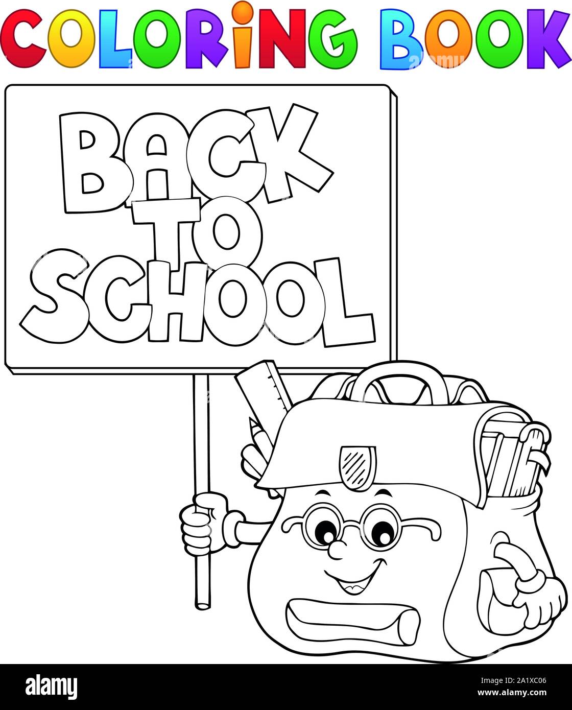Coloring book schoolbag with sign - eps10 vector illustration Stock ...