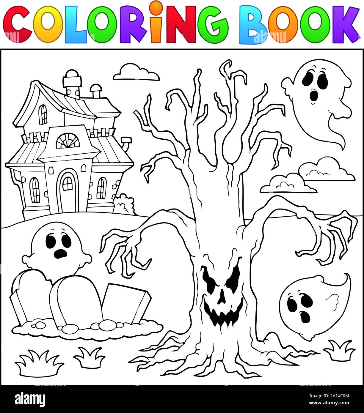 Coloring book spooky tree thematics 2 - eps10 vector illustration Stock ...
