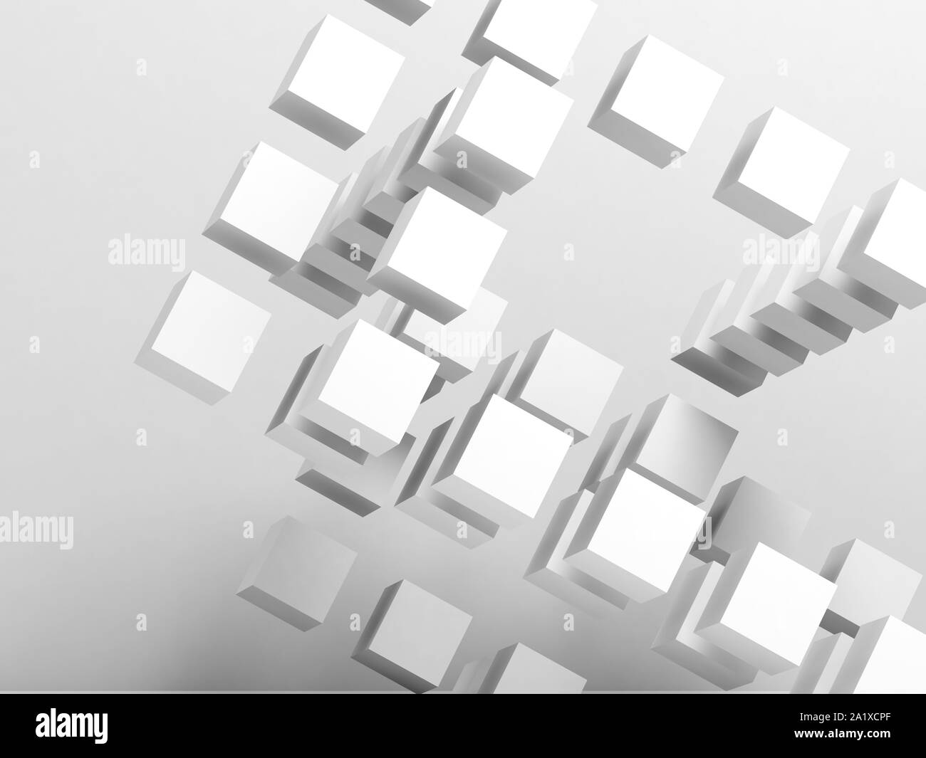 White flying cubes structure. Abstract cg background, 3d rendering ...