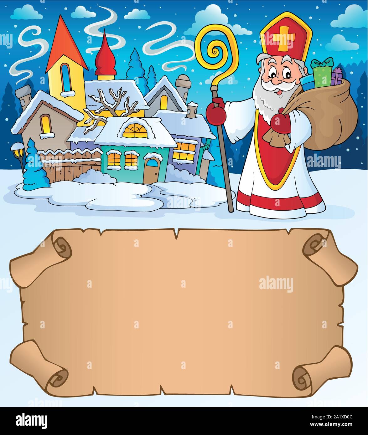 Small parchment and Saint Nicholas 3 - eps10 vector illustration Stock ...