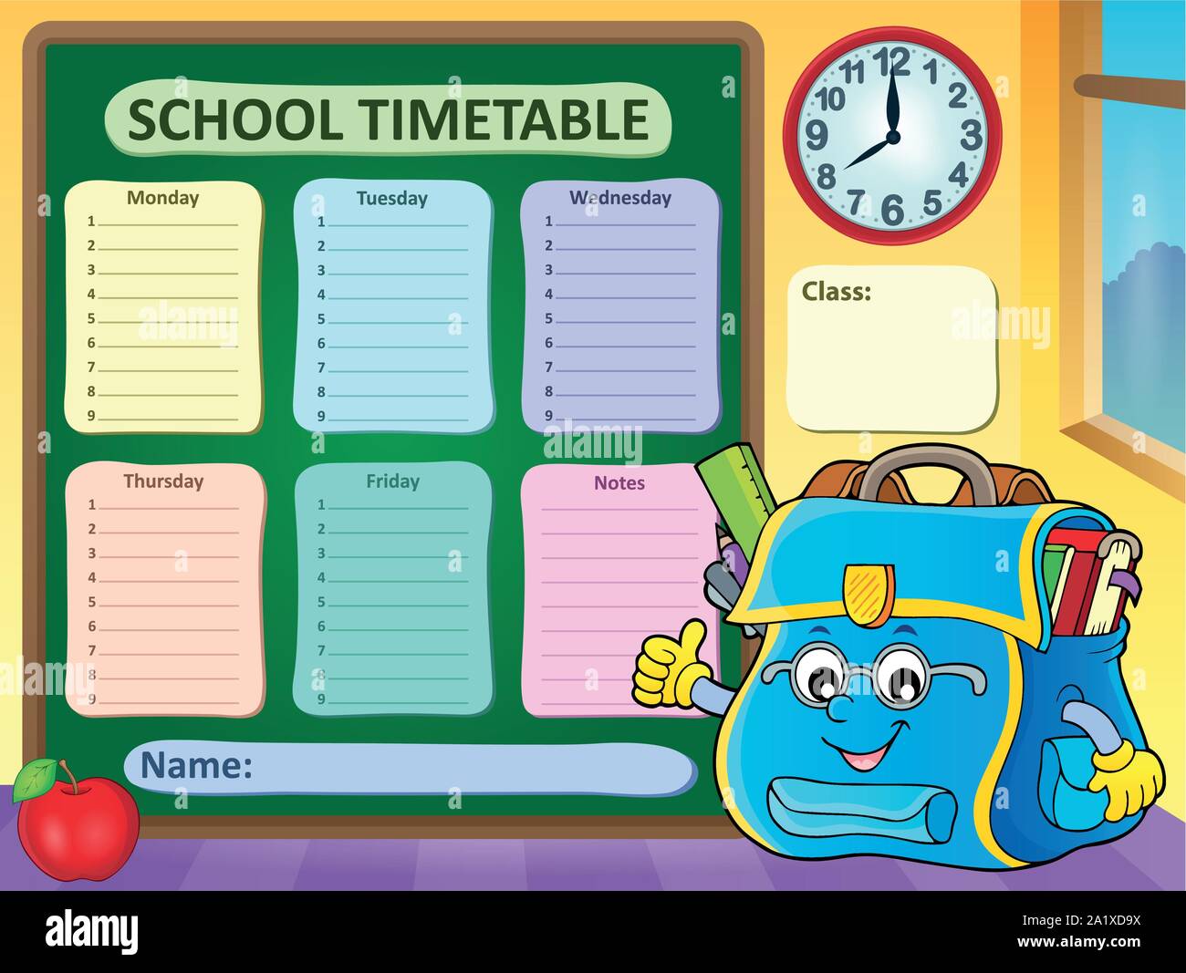 Weekly school timetable template 9 - eps10 vector illustration Stock ...