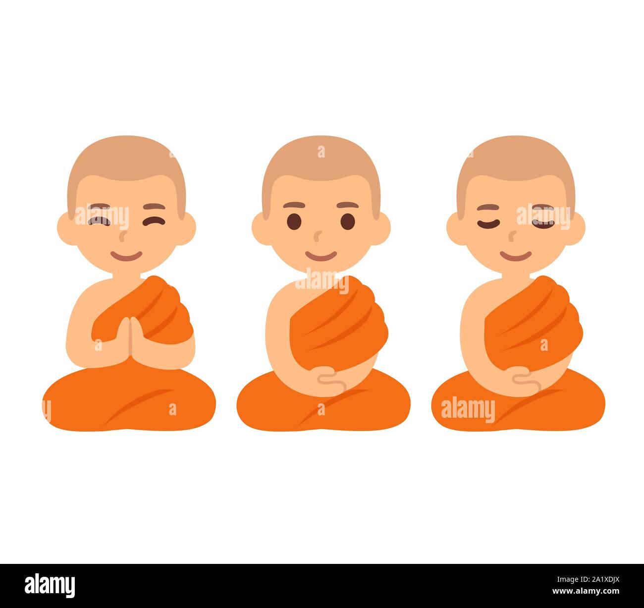 Cute cartoon Thai boys as Buddhist monks sitting in meditation. Child ...