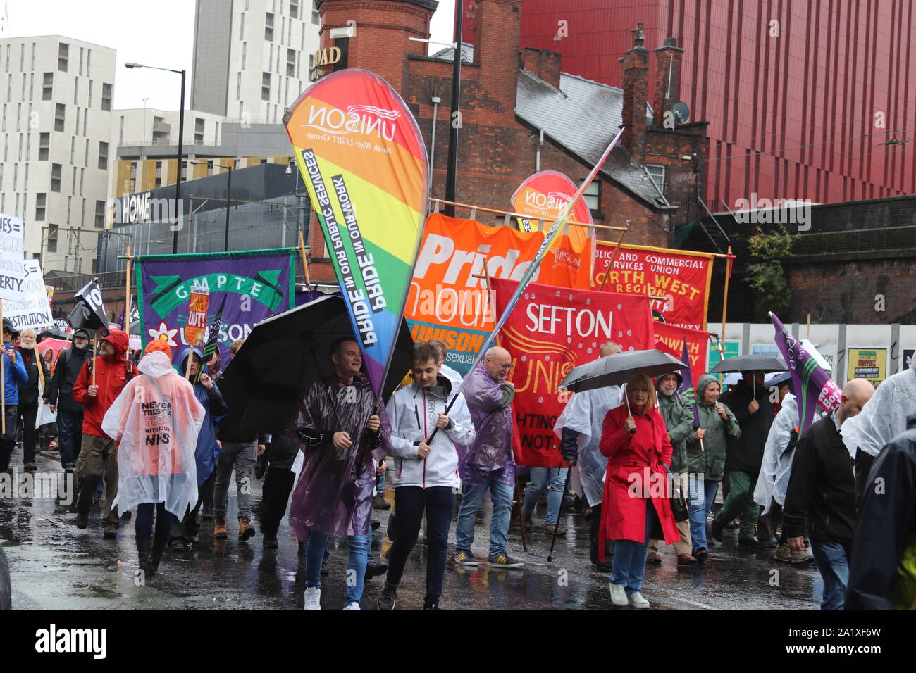 Conservative party conference protesters in Manchester Stock Photo - Alamy