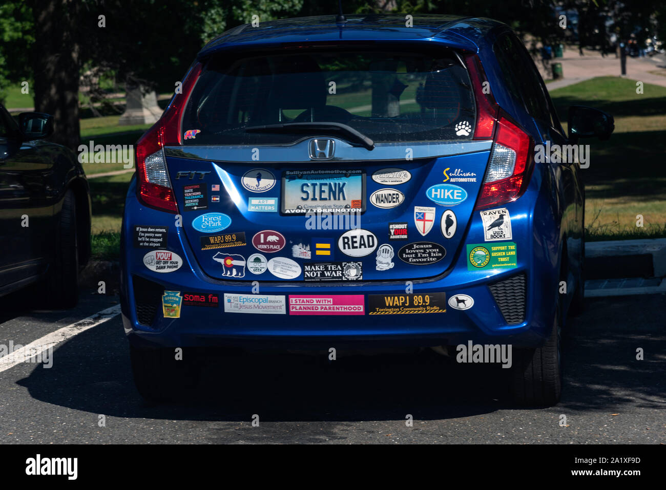 Car rear with colorful stickers, Hartford ,i Connecticut, USA Stock ...