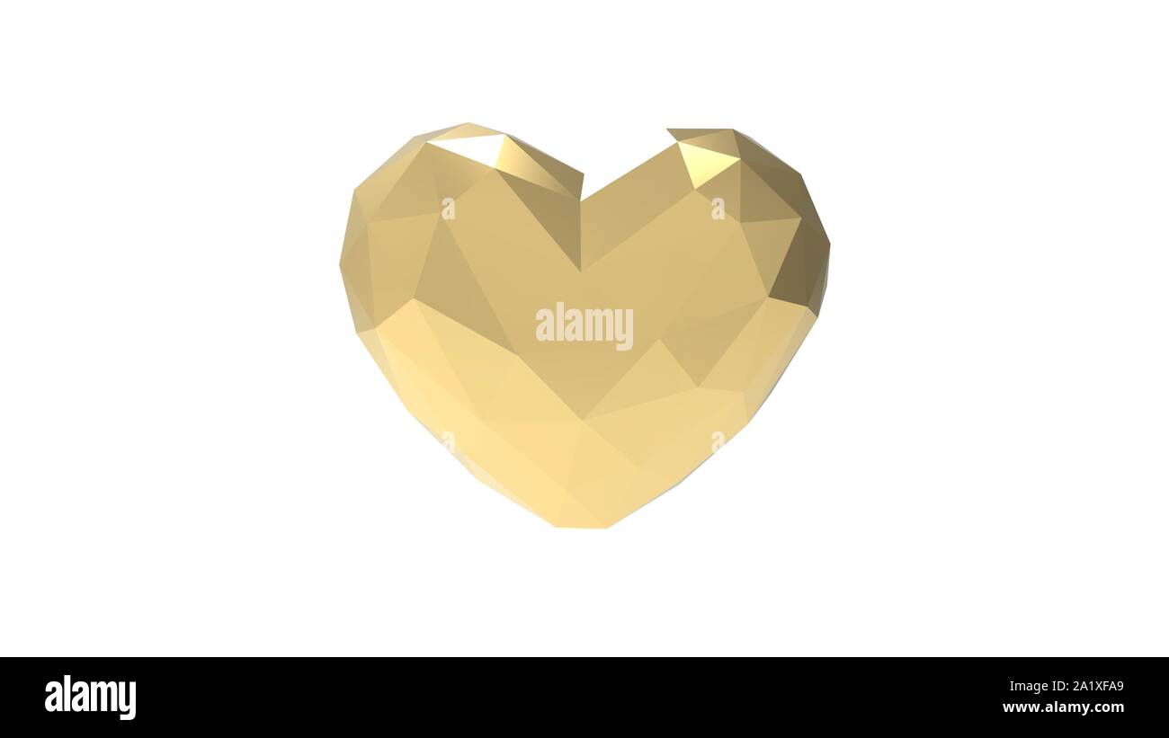 3d rendering of a gold low poly heart isolated in white studio ...