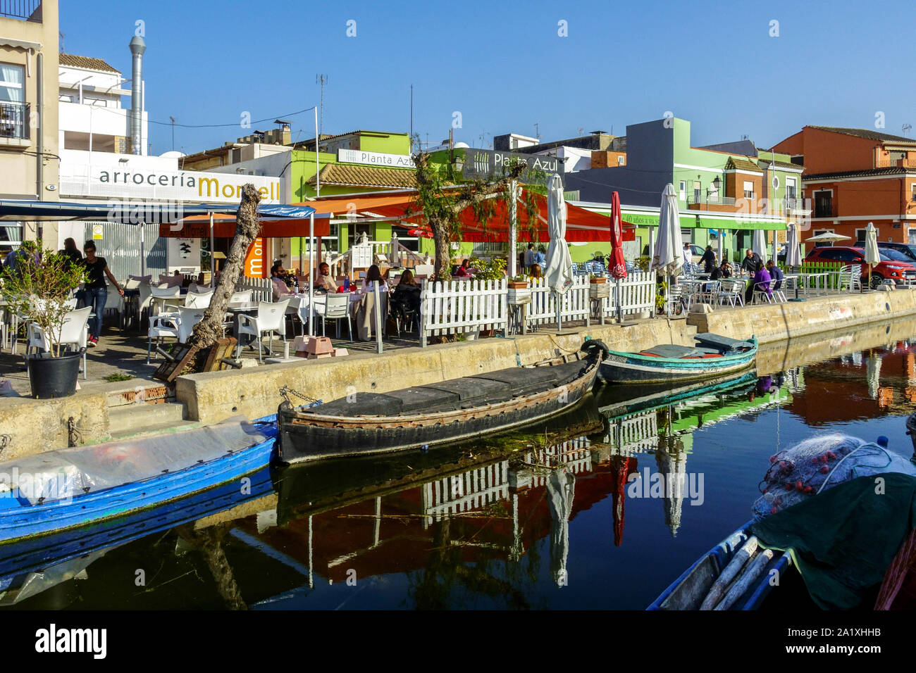 Spain Valencia, People are eating in many restaurants, tapas bars at ...