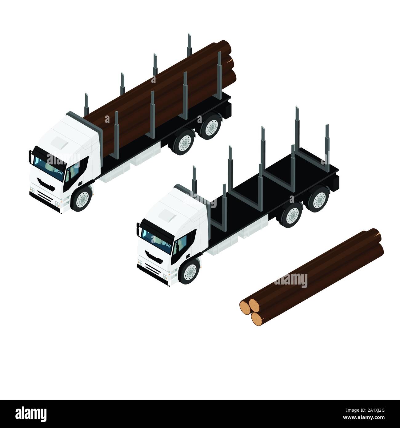 Realistic high detail logging truck and wood logs isometric view ...