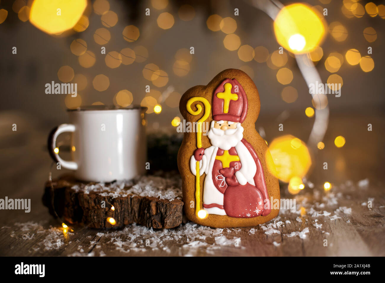 Holiday traditional food bakery. Gingerbread catholic preacher in cozy ...