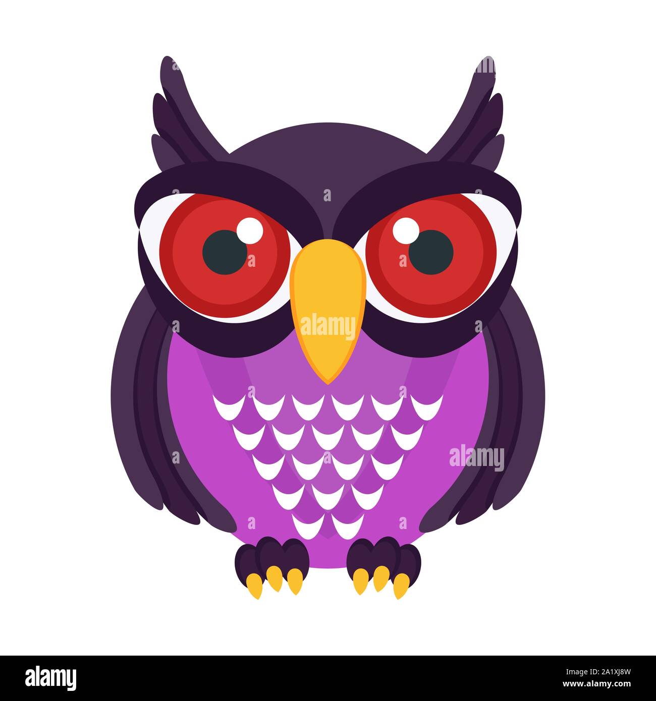 Evil owl with red eyes. Flat vector cartoon bird Stock Vector Image ...