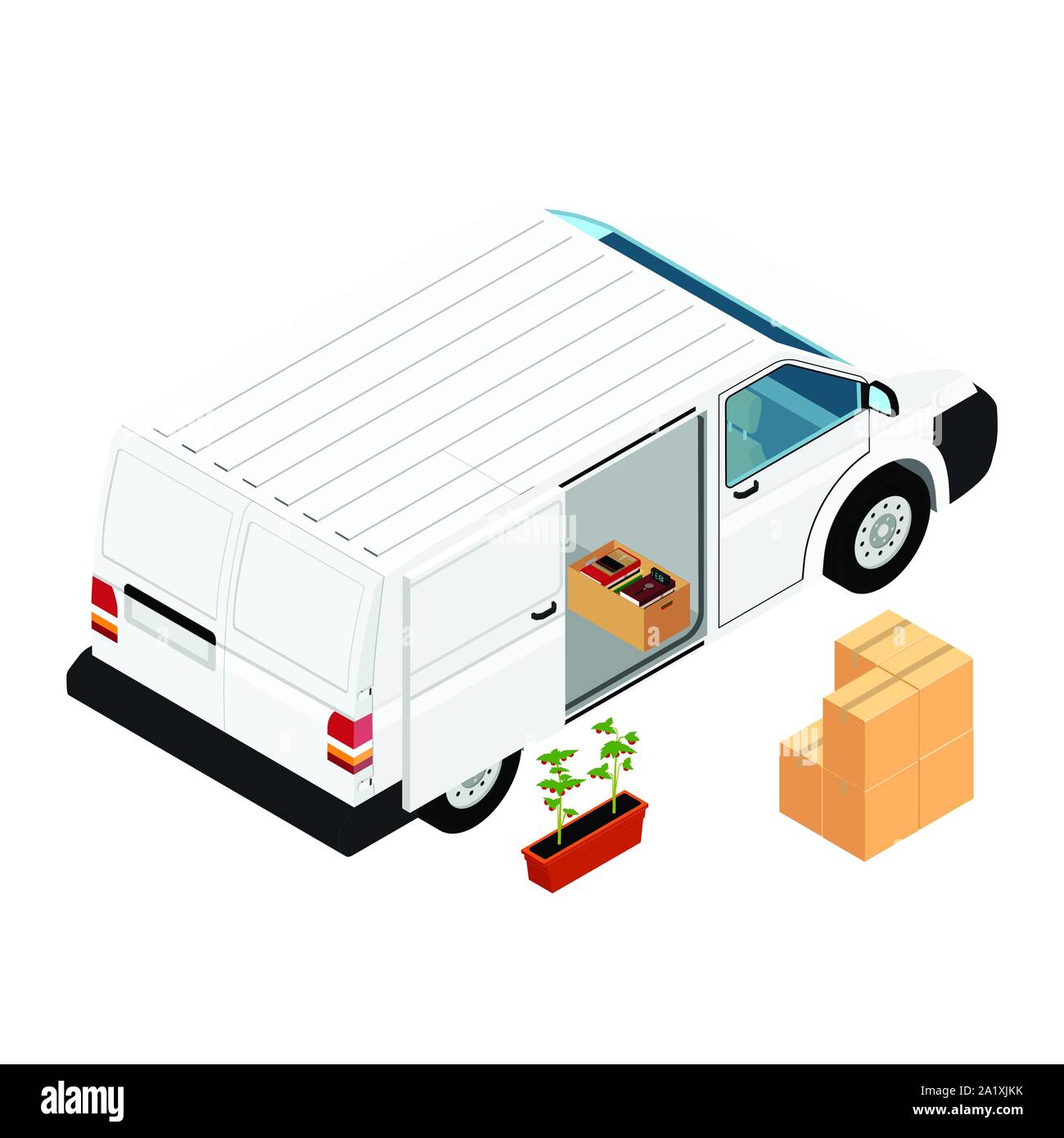 White realistic hi-detailed cargo van, minivan with boxes. Loading to ...